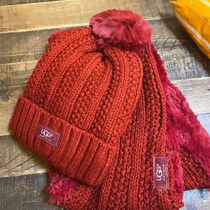 UGG | Accessories | Red Infinity Scarf And Hat Set | Poshmark
